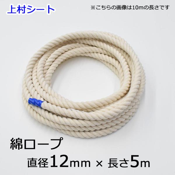直径/太さ:12mm (12ミリ)　日本製 国産品長さ:5m綿ロープは、柔らかく、手に優しくしなやかなです。国産の綿ロープで手芸や装飾に最適　結びやすく、手芸、衣料、裁縫、巾着、かばんの持ち手など幅広く使えます。綿ロープの12ｍｍ径でご指定...