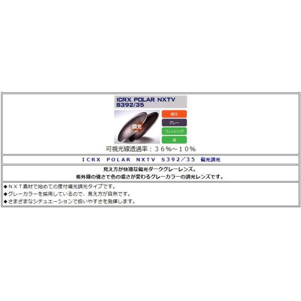 ＮＸＴ素材で初めての偏光・調光タイプアンティグレアをベースに光の強さによってレンズカラーが変化する調光機能をプラスした最高級レンズベースカーブ：６カーブ・８カーブ(Ｄセンター)レンズカーブは加工時にこちらで選択します。76ｍｍ径．2.2ｍｍ...