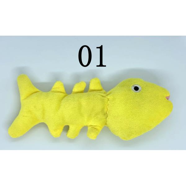01　黄色魚●サイズ：26cm●材質：ポリエステル、コットン●生産国：中国02　ピンクの魚●サイズ：26cm●材質：ポリエステル、コットン●生産国：中国03　トレーニングおもちゃ●サイズ：49cm●材質：ポリエステル、コットン●生産国：中国...