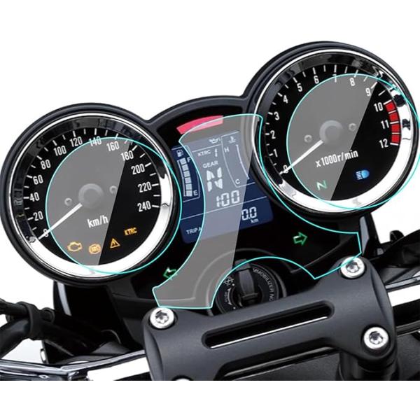 適合車種：カワサキ Z900RS/CAFE 【セット内容】1台分（メーター、インジゲーター部 計3枚）透明性が高く、キズや紫外線から守り、汚れや劣化を防ぐクリア光沢タイプの保護フィルム。 泥汚れやホコリが付着しても、メーターパネル本体を傷つ...