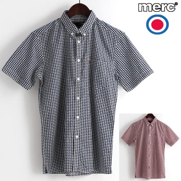 メルク ロンドン 幾何学 紺 青 赤 SHIPLEY UK モッズ メルクロンドン Merc London 半袖シャツ レトロジオ 2色 W1 プレミアム ブルー レッド メンズ モッズファッション プレゼント ギフト商品名:1517110...
