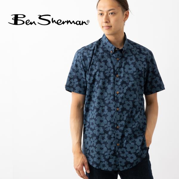 BEN SHERMANSTIPPLE FLORAL PRINT SHIRTベンシャーマンスティップルフローラルプリントシャツ 点描で描いた花柄が全体にプリントされた目を惹くデザイン。落ち着いたネイビーカラーなので派手にならず上品に着こなすこ...