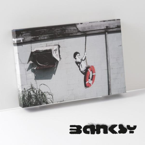 絵画 絵 ロンドン グラフィティ 壁掛け 路上 風刺 インテリア 小さい アート bkart30boyswingdingyBANKSY CANVAS ART SMALL キャンバス アートパネル スモール "Boy Swing Dingy"...