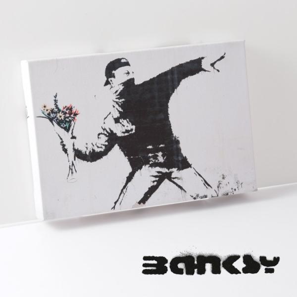 絵画 絵 ロンドン グラフィティ 壁掛け 路上 風刺 インテリア 小さい アート bkart30flowerthrowerzoom BANKSY CANVAS ART SMALL キャンバス アートパネル スモール "Flower Thro...