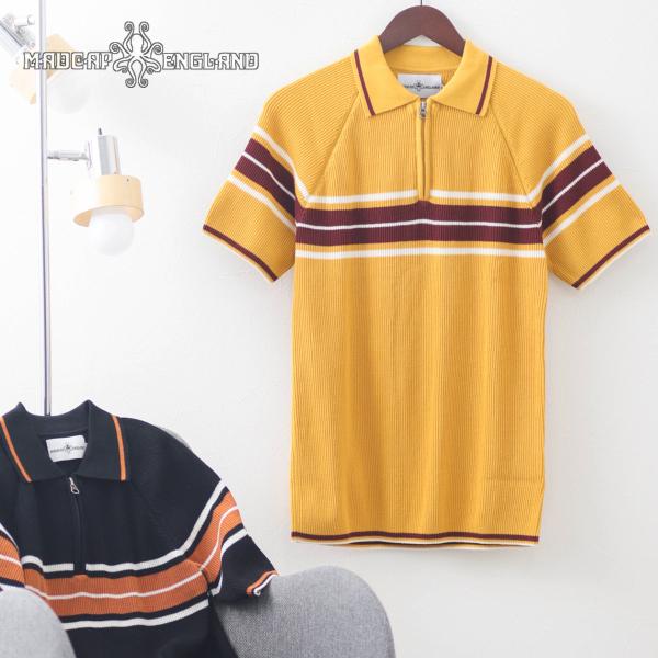 スペシャライズドにモッドアンドレトロ本気の60'sスタイルブランドMadcap Englad マッドキャップ イングランドのジップネックリブニットポロシャツです。カラーは2色展開でレトロなストライプ柄が特徴的なデザイン。首元はジップタイプに...