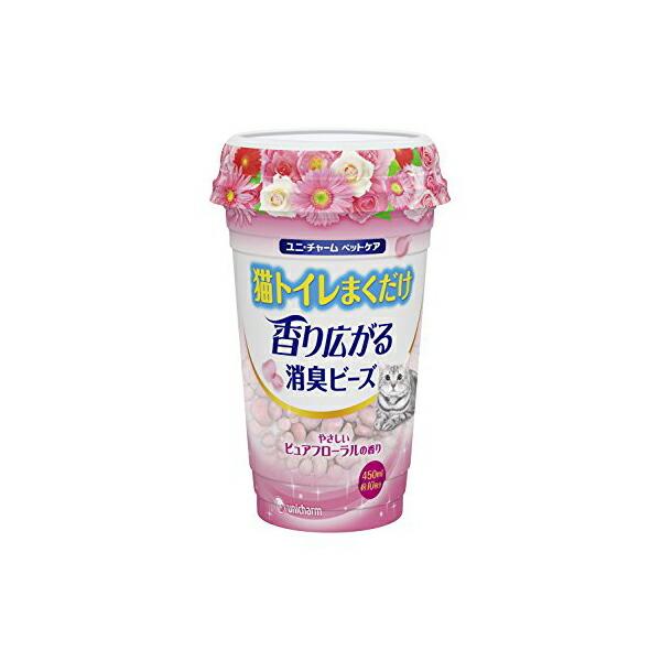 【2個セット】 消臭ビーズ 猫トイレまくだけ 香り広がる消臭ビーズ やさしいピュアフローラルの香り 450ml トイレ 猫 ネコ ねこ キャット cat ニャンちゃん