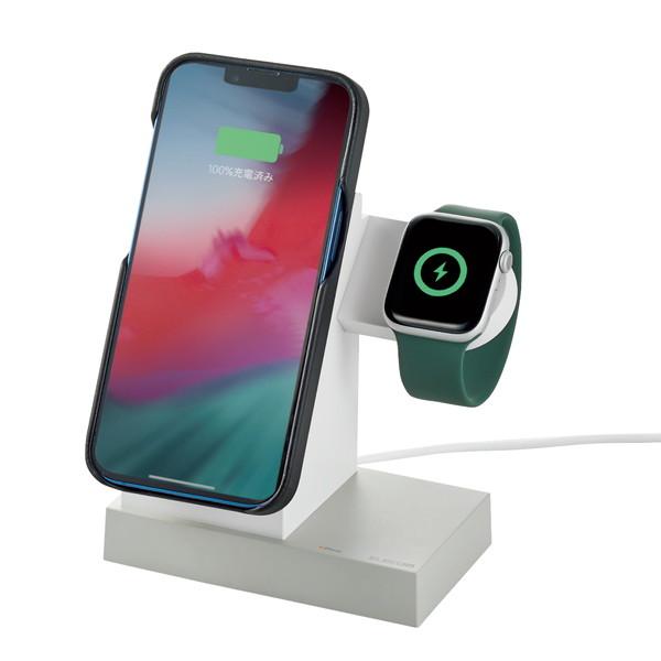 ワイヤレス充電器 7.5W マグネット式 スタンド アップルウォッチ充電器はめ込み可 同時充電可 おくだけ充電 ホワイト