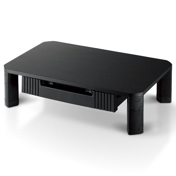 モニター台 机上台 高さ3段階調整 ~32インチ 耐荷重20kg 引き出し 付 パソコン台 卓上 モニタースタンド PC台 幅約48×奥行約30×高さ約13cm ブラック