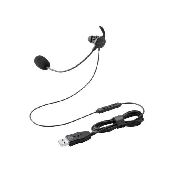 ヘッドセット 片耳 有線 USB 接続 カナル型 マイク付き 高音質 音量調整 ミュート機能 【 Windows Mac Chrome LINE ZOOM Meet Teams Webex 対応 】 ブラック
