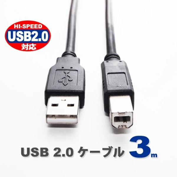 USBケーブル 3m USB2.0 ブラック  ハイスピード スタンダード USB A-TYPE (オス) - USB B-TYPE (オス) プリンUL.YN
