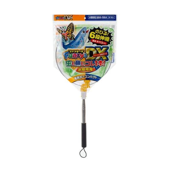 マルカン ファンキーズDX6号 水陸両用虫も魚もこれ一本！ ファンキーズＤＸ　６号　水陸両用網　Ｄ式ヘッド 対象 水陸両用 魚、昆虫など 接続タイプ Ｄタイプ 特長 ●伸縮式の虫や魚に使用できる採集用の網です。 ●着脱式でコンパクトにまとま...