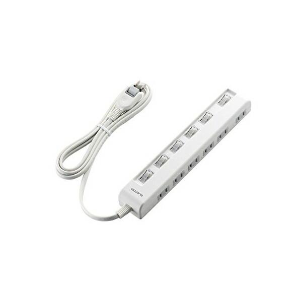 【2個セット】エレコム T-E5C-2620WH 電源タップ 2m コンセント 延長コード タップ コンセントタップ 個別 スイッチ 付 省エネ 横挿し 6個口 2m ホワイト