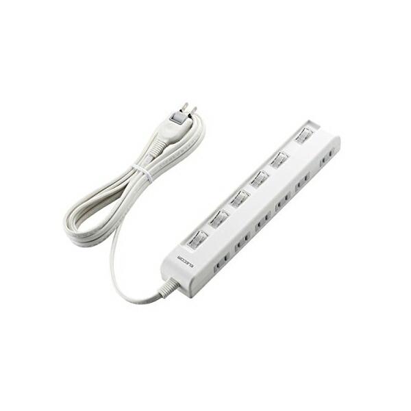 【2個セット】エレコム T-E5C-2630WH 電源タップ 3m コンセント 延長コード タップ コンセントタップ 個別 スイッチ 付 省エネ 横挿し 6個口 3m ホワイト