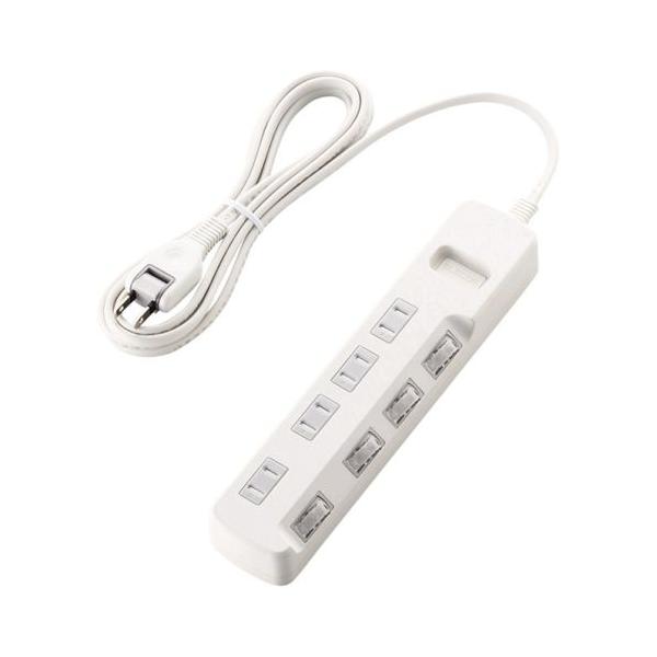 エレコム ELECOM 延長コード 電源タップ 2.5m 2ピン 4個口 雷ガード付 個別スイッチ付 ほこりシャッター 白 T-K6A-2425WH エレコム T-K6A-2425WH