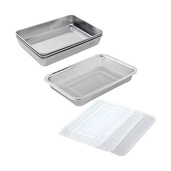 アーネスト 日本製 バット セット ステンレス 揚げ物 7点 バット3点/ザル1点/ふた3点 大手飲食店愛用ブランド A-76437