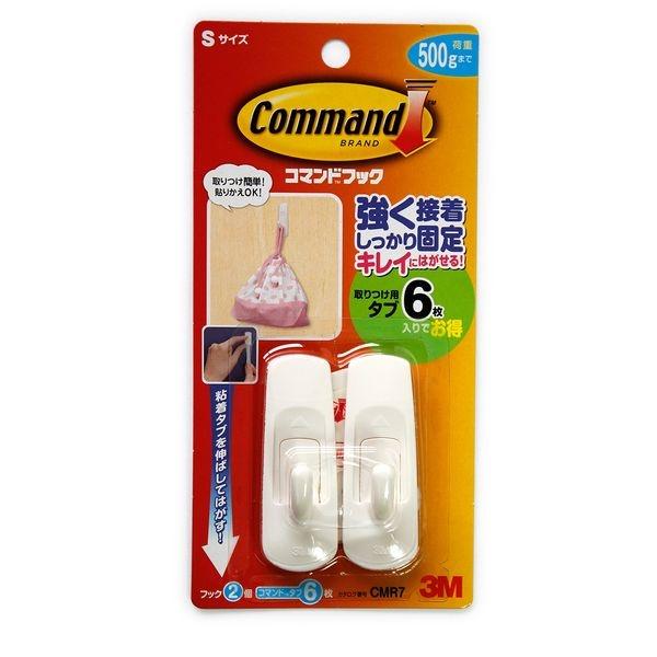 【6個セット】 3M コマンドフック フックSサイズ2個 タブ6枚入り CMR7●強く接着、しっかり固定できるフック掛け用コマンドフックです。取り外し方はカンタン！フックを上部にひっぱりあげタブをひっぱるだけで取り外しができます。・サイズ：...