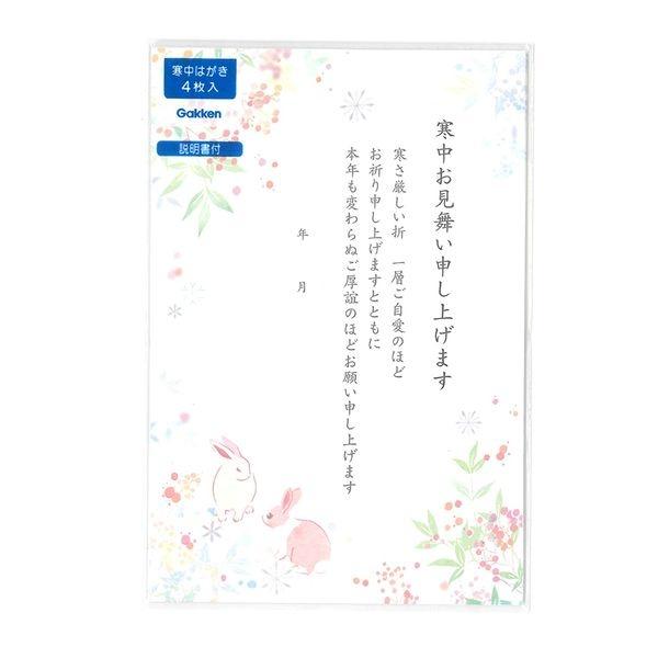 【10個セット】 学研ステイフル 寒中ポストカード 南天 4枚入り 説明書付き S20-855●寒い季節に実らせる南天とウサギがイラストされた寒中はがきです南天の赤い実に、舞い落ちる雪の結晶の中、寄り添うように向かい合うウサギがかわいいイラ...
