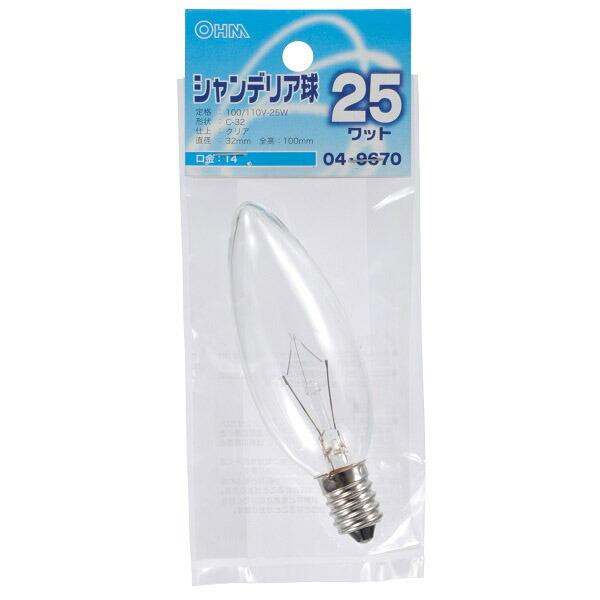 オーム電機 LB-C2425-C シャンデリア球 C32E14 25W C OHM 白熱球 シャンデリア オーム 白熱電球 クリア● 屋内専用（屋外使用禁止）■ 口金：Ｅ１４■ 定格：１００／１１０Ｖ−２５Ｗ■ 形状：Ｃ−３２■ 仕上：クリ...