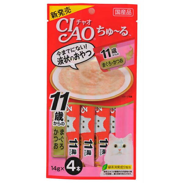 【10個セット】 いなばペットフード CIAO ちゅ〜る 11歳からのまぐろ・かつお 14g×4本