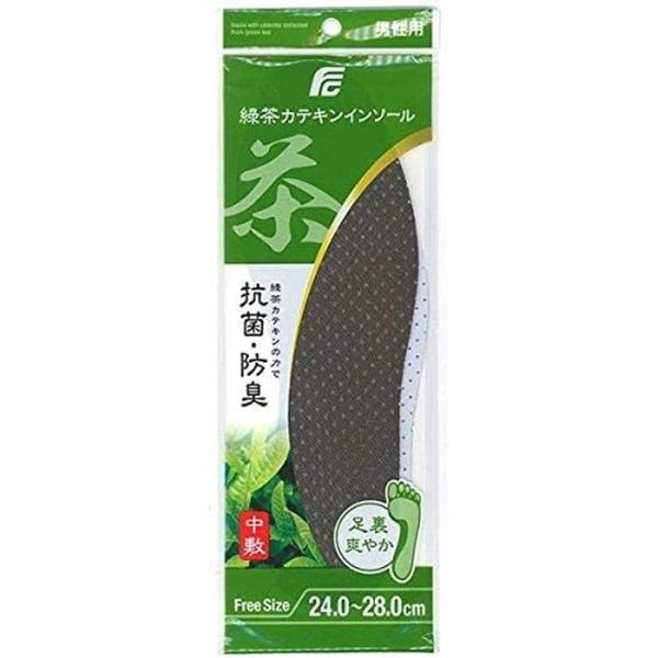 【10個セット】 不動化学 緑茶カテキンインソール 男性用 C1658●緑茶カテキンの力で汗などによる靴の中の嫌なニオイをやわらげる緑茶カテキンインソール。フリーサイズなので様々な靴に対応している。通気孔を採用し、高い通気性でムレにくい。緑...
