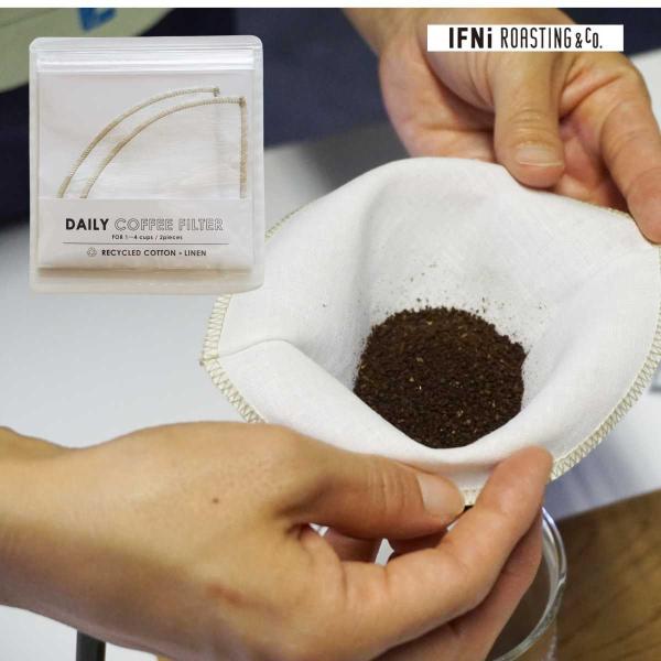 洋服を作る過程でどうしても避けられず出てしまう「裁断くず」を活用した、繰り返し使えるコーヒーフィルター。反毛という再利用技術でリネンの短い繊維にヴァージンコットンをミックス。それを紡いだリネンコットン糸により作られる生地は十分な強度を持って...