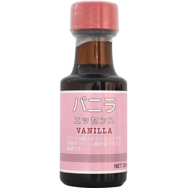 バニラの香りのエッセンスです。冷菓やクリーム類の香り付けとしてご利用いただけます。名称：食品添加物、香料製剤内容量：30?原材料：エタノール、イオン交換水、香気成分、グリセリン原産国：日本保存方法：直射日光・高温多湿の場所をさけ、常温で保存...