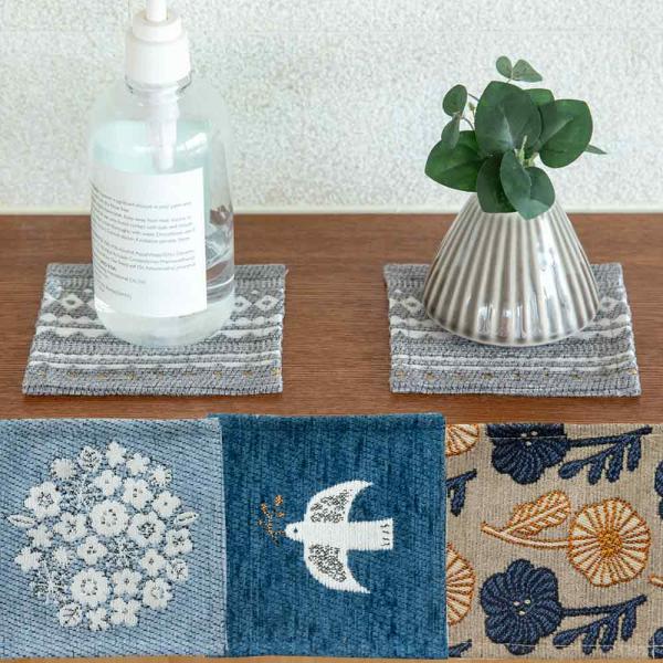 素材を工夫し、陶器でありながら一般的な器よりも軽く、北欧ヴィンテージのような佇まいのテーブルウェアシリーズ。kukka lokki（クッカロッキ）のミニマット（コースター）。細かくまるで絵のように表現された、高級感のあるゴブラン織りでインテ...