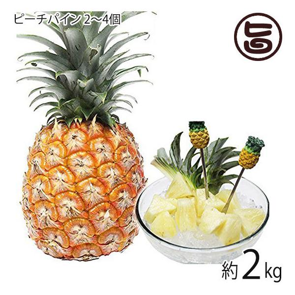 【名称】パイナップル【内容量】ピーチパイン 2kg 2〜4個【賞味期限】生物（なまもの）ですので食べ頃が来ましたらお早めにお召し上がりください。冷蔵庫などでは約4日程度保存頂けます。【原材料】沖縄産パイナップル（ソフトタッチ種）【保存方法】...