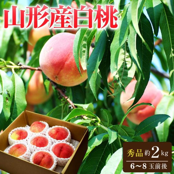 ■商品内容：山形産 白桃秀品 約２kg（6〜8玉前後）化粧箱入り品種：あかつき　→　いけだ　→　川中島白桃　→　ゆうぞら※出荷時期で品種が変わります。上記、以外もお届けになります。品種、玉数の指定はできません。■賞味期限：生鮮果実のため、お...