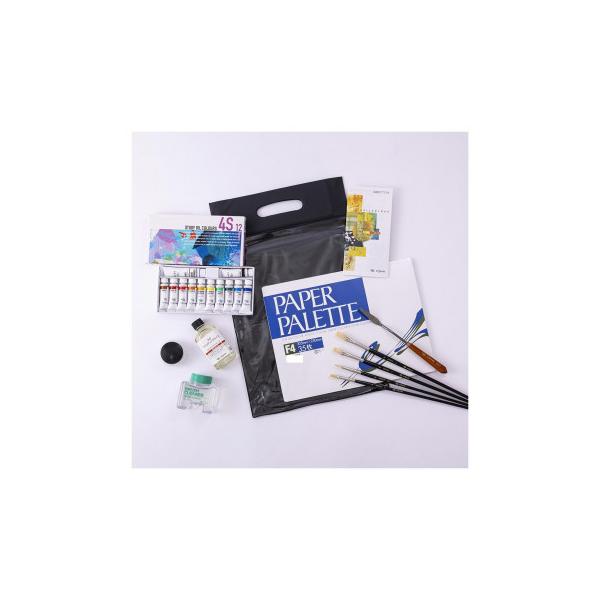 主に学校の授業で使用される、油絵道具一式セット。簡易なケースで使いやすいセットです。