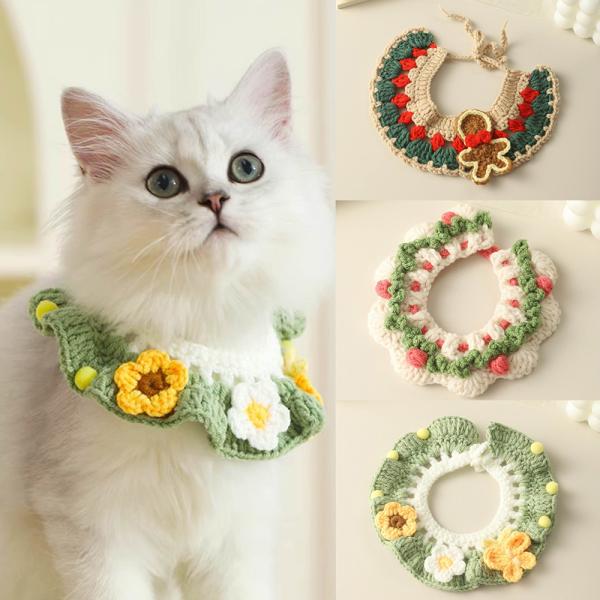■　商　品　仕　様　■【商品名】 首輪 かぎ針編み【品名】 ペット首輪【素材】 毛糸【色】 グリーン×イエロー、ホワイト×ピンク、ジンジャーブレッドマン【サイズ】 S(3~6ヶ月猫用)：2-3 kg、内寸18-25cmM(6ヶ月以上成猫用)...