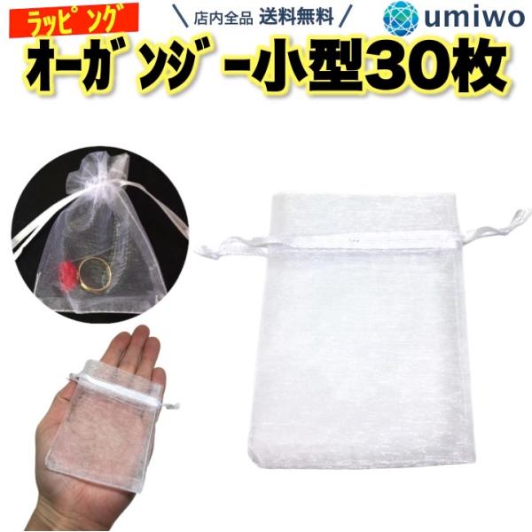 商品名：オーガンジー巾着袋 無地 小（幅7x高さ9cm） 30枚セット ハンドメイド小物の保存やちょっとしたプレゼントに ラッピング袋オーガンジー巾着袋 無地　ハンドメイド小物やちょっとしたプレゼントに便利なラッピング袋リボンネクタイで袋を...