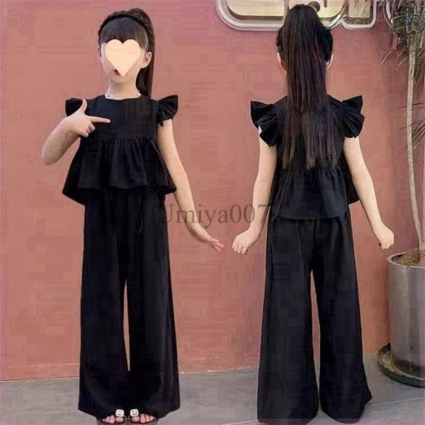 ■素材：綿■カラー：ブラック■サイズ：120 130 140 150 160 170■原産地：中国2点セット：トップス、?ズボン