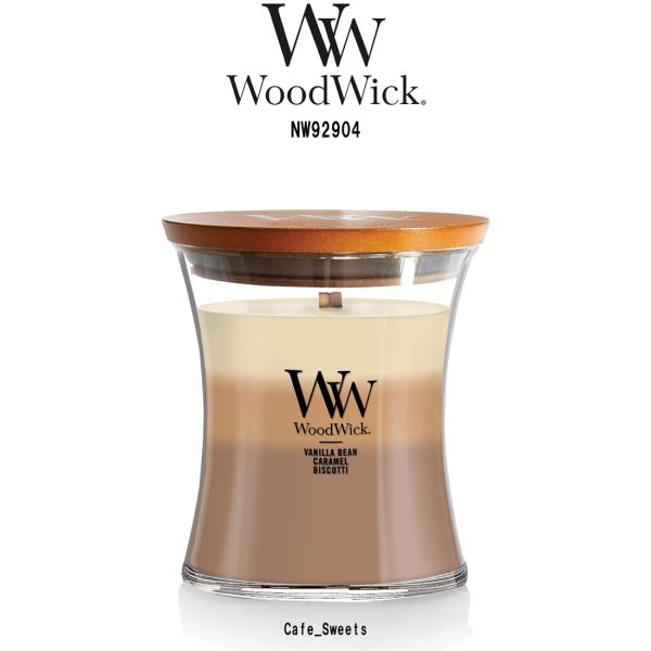 WoodWick(並行輸入品)Medium Hourglass TRILOGY candle砂時計をイメージした容器が特徴のアワーグラストリロジーキャンドルMCafe Sweets（カフェスイーツ）バニラビーン、キャラメル、ビスコッティの3...