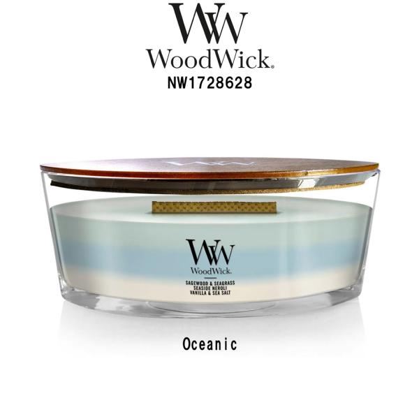 WoodWick(並行輸入品)Hearthwich Ellipse TRILOGY Candleだ円型の容器がユニークな、エリプストリロジーキャンドルOceanic(オーシャニック)セージウッド&amp;シーグラス、シーサイドネロリ、バニラ...