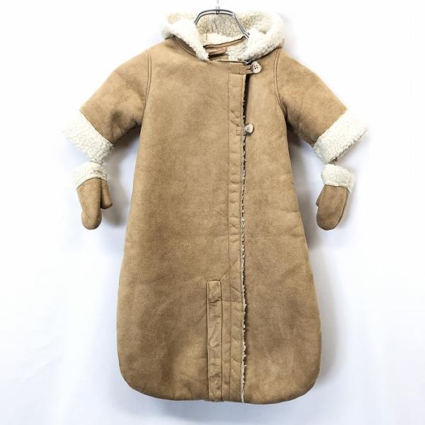 baby Gap ベビーギャップ 60cm(0〜6か月) 赤ちゃん おくるみ パーカー カバーオール フェイクムートン 裏ボア 長袖 ポリ100% ブラウン系
