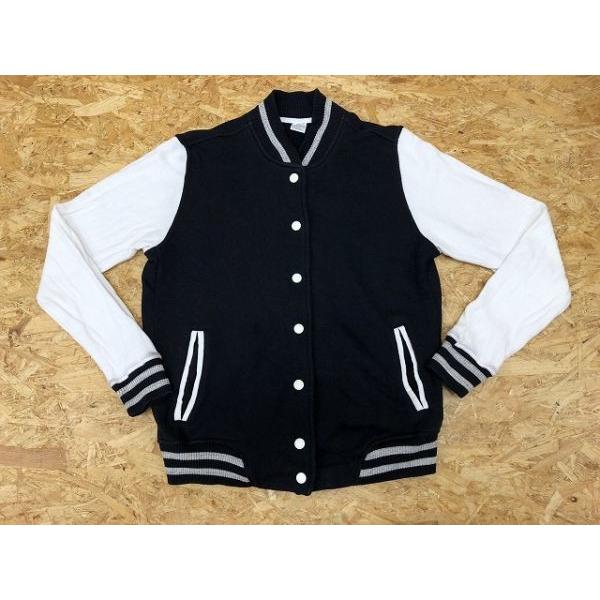 LA TENUE DECONTRACTE サイズF(フリー) レディース スウェットブルゾン 裏毛 裏パイル 2ポケ 長袖 ジャケット 綿100% 黒×白×グレー