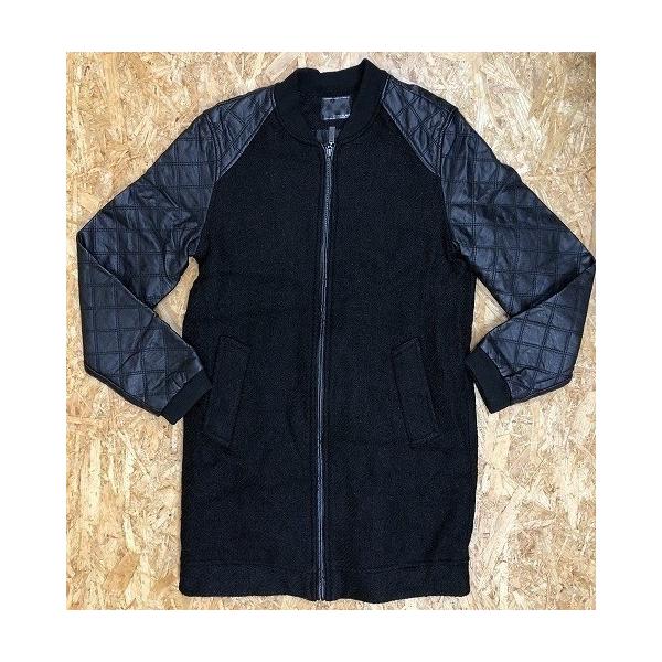 CORNFLAKE Mサイズ レディース コート 中綿入り キルティング裏地 フェイクレザー 無地 2ポケ 長袖 ブラック 黒