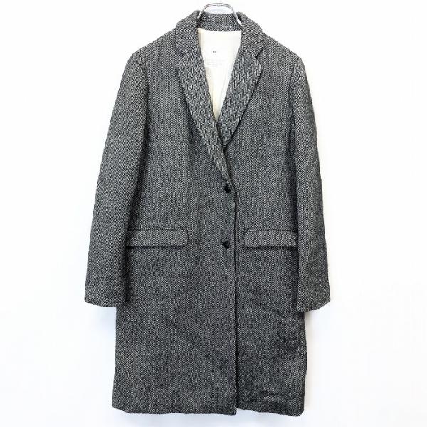 LOST DESSAU nano・universe ロストデッサウ ナノユニバース 36 レディース チェスターコート ヘリンボーン 裏地付き 長袖 麻×毛など 黒