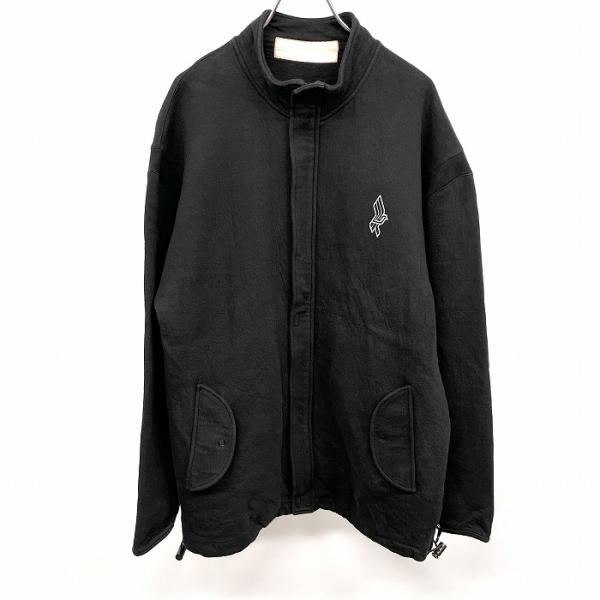 NF consulting - - メンズ カットソージャケット スウェット系の生地感 ベルクロ×ジップ留め 裏地無し 長袖 日本製 綿100% ブラック 黒
