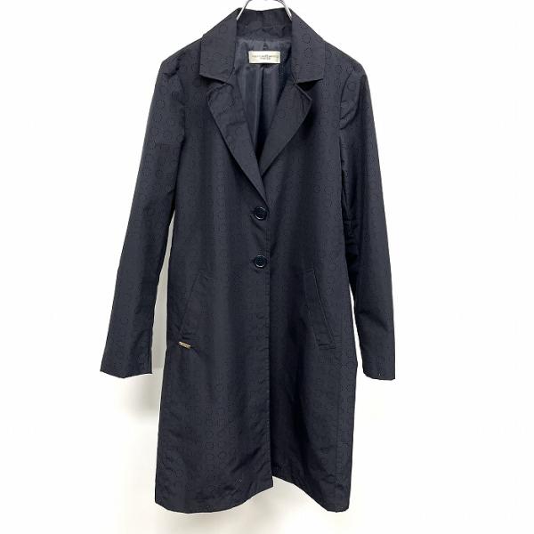 ロッソメンタ Rosso Menta チェスターコート 薄手 パンチングドットのサークル柄 裏地付き イタリア製 ポリ100% 40 ネイビー 紺 レディース