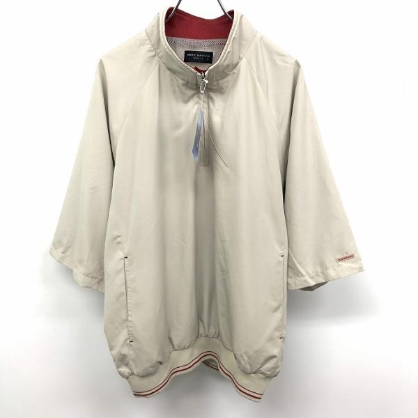 【新品】MARIE MAMOUR SPORTS - L メンズ 薄手 プルオーバー ハーフジップ ジャケット メッシュ裏地 5分袖 ポリ100% ライトグレーベージュ