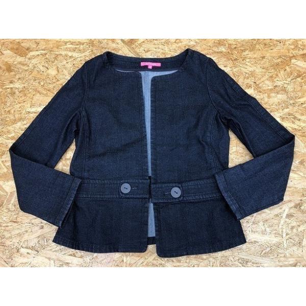 mocassin サイズ1 レディース デニムシャツジャケット ストレッチ カットソー 長袖 無地 ネイビー 紺