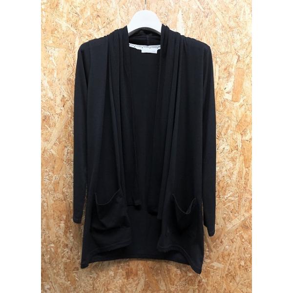 pour la frime プーラフリーム - レディース ショールカラー カットソーガウン 無地 長袖 ロングスリーブ - ブラック 黒