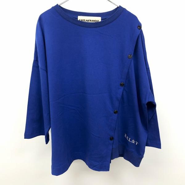 KAKELA＆TRANQUIL カケラアンドトランクイル FREE レディース アシンメトリーカットソー Tシャツ 左側脱着可 ロゴ刺繍 長袖 綿100% ブルー
