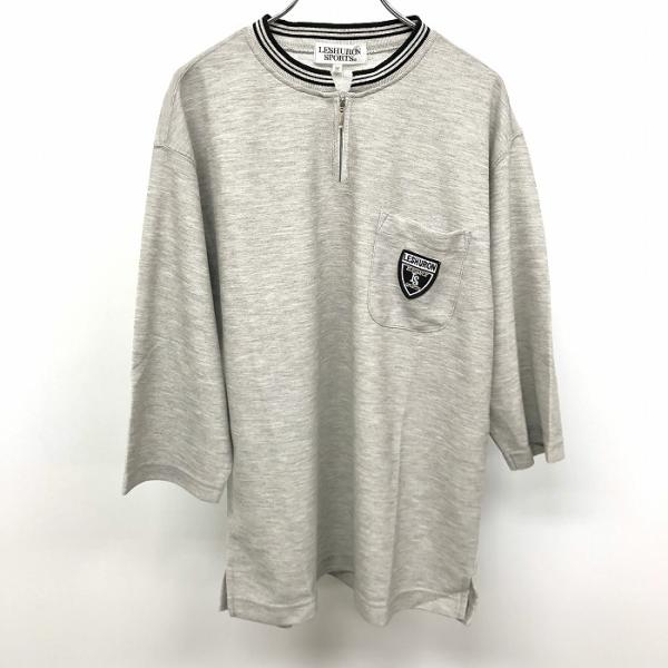 【新品】LESHURON SPORTS レシュロンスポーツ M メンズ 鹿の子Tシャツ カットソー ハーフジップ 7分袖 ヘザーグレー×ブラック 杢グレー