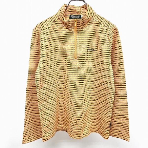 Switch Motion CROCODILE - M レディース 女性 ハイネックTシャツ スクエア柄 長袖 綿100% オレンジイエロー系×赤×紺×グレー×白 黄色系