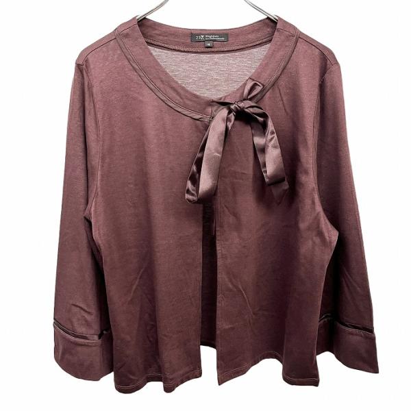 23区 薄手 Tシャツカーディガン 首元にリボンとホック ボタン無し 7分袖 綿×レーヨン 46(B92-96/T160-164) 杢ワインレッド レディース
