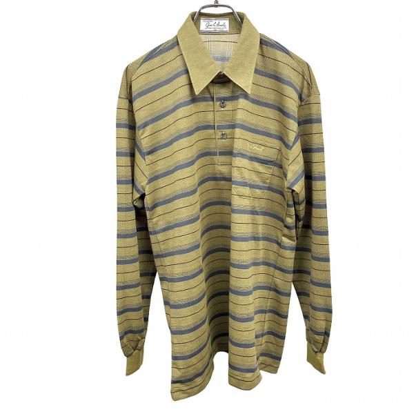 ジェシーカーライルスニード Jesse C Snead ゴルフ ポロシャツ ボーダー 長袖 胸ポケット ポリ×綿 M ヘザーグリーン 杢緑×紺×茶 メンズ