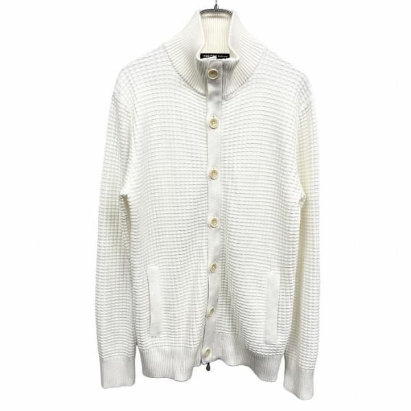 HIDEAWAYS BLACK by NICOLE ワッフルカットソー カーディガン ボタン×ダブルジップ 無地 長袖 アクリル×綿 46 オフホワイト メンズ